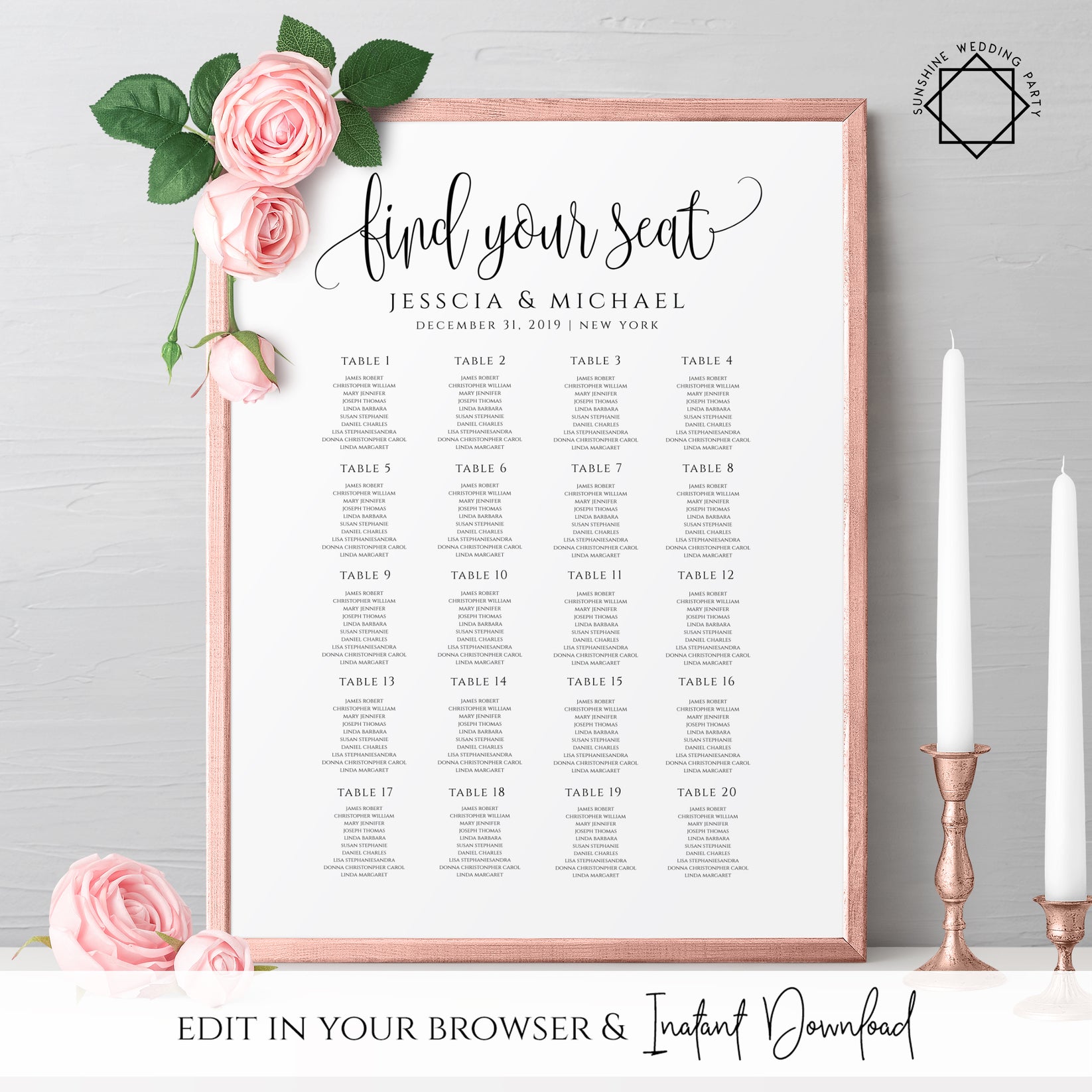 Rustic Wedding Seating Chart Template – SunshineWeddingParty